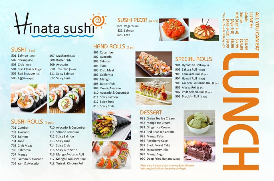 Menu at Hinata Sushi & Asian Cuisine restaurant, Whitby