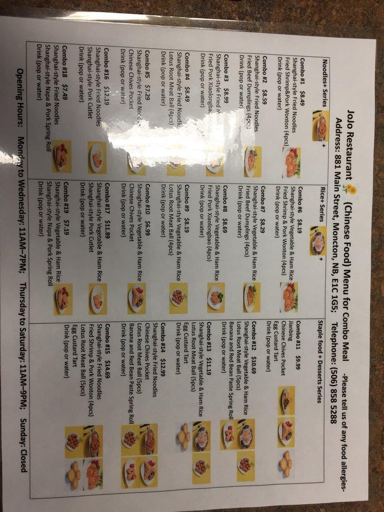 Menu at Jojo Restaurant, Moncton