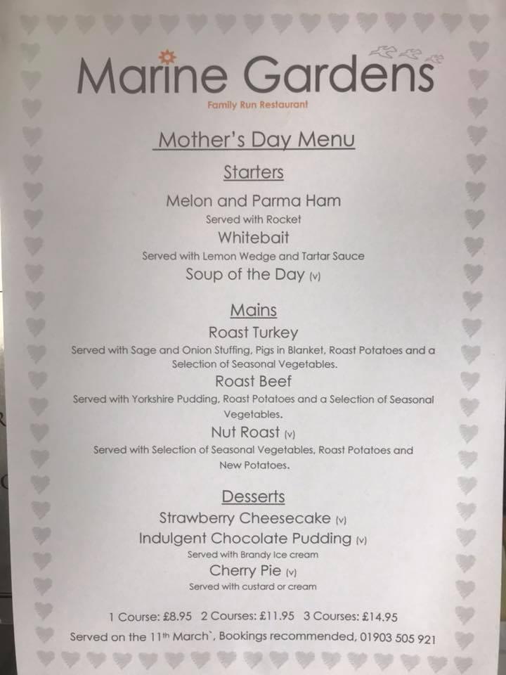 Menu at Marine Gardens Restaurant, Worthing