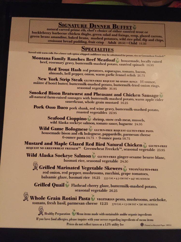 Menu at Old Faithful Inn Dining Room restaurant, USA, Old Faithful Rd