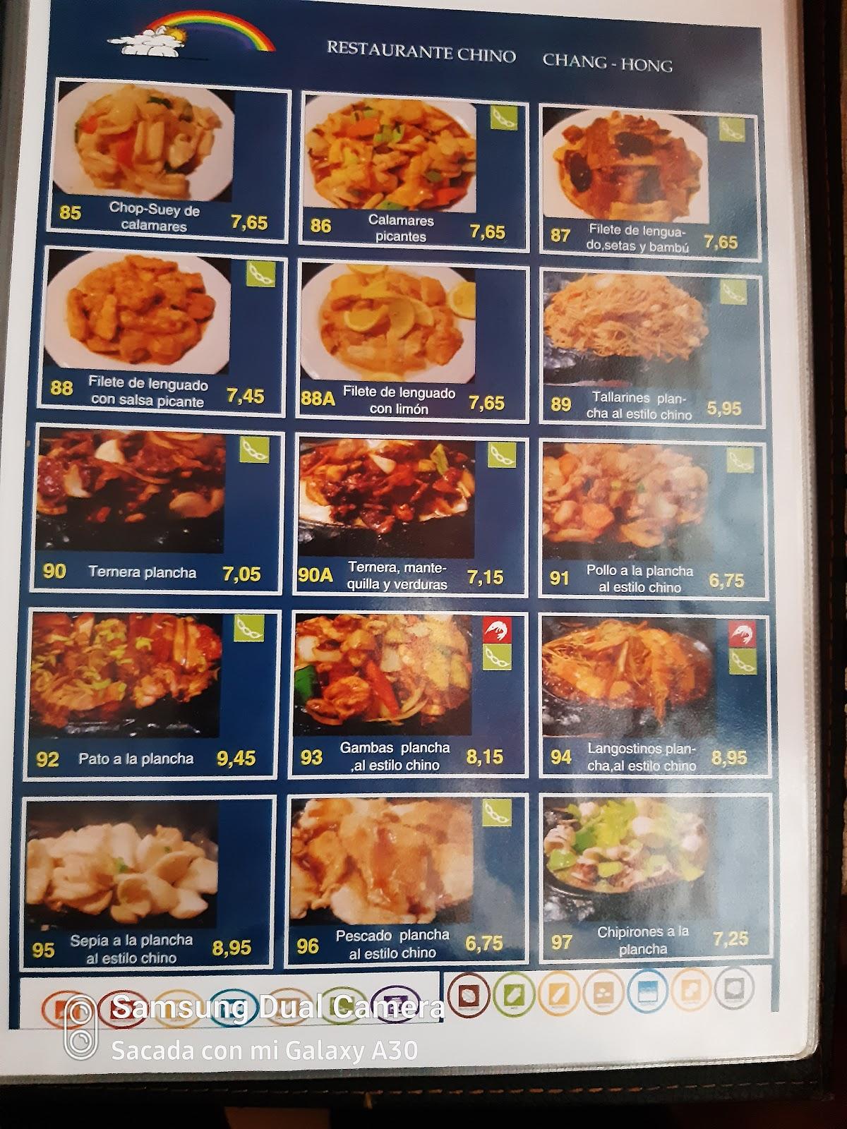 Carta de Restaurante Chino Chang Hong, Port Saplaya, Passeig de Lluís ...