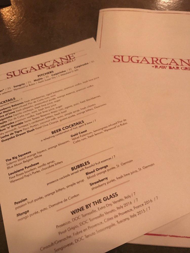 Menu at Sugarcane restaurant, Miami