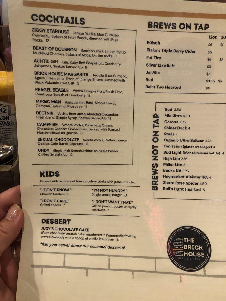 Menu at The Brick House restaurant, Benton Harbor
