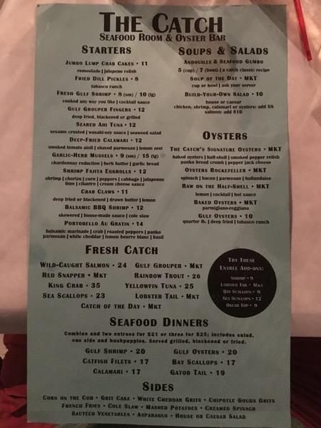 Menu at The Catch Seafood and Oyster Bar, Albany