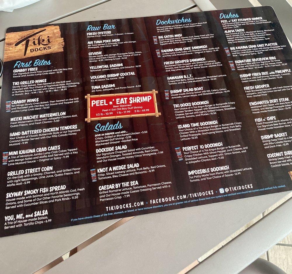 Carta del pub y bar Tiki Docks Skyway, San Petersburgo