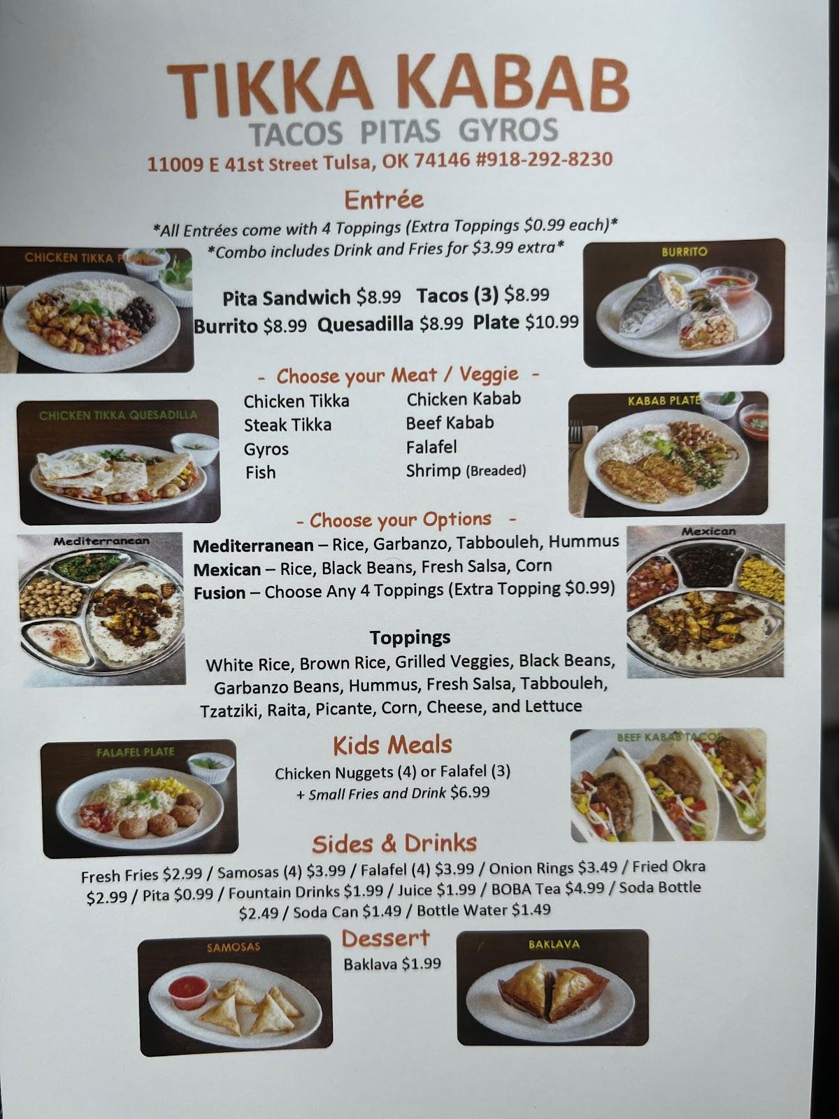 Menu at Tikka Kabab restaurant, Tulsa, E 41st St