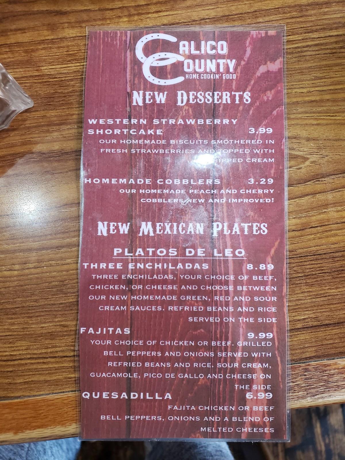 Menu at Calico County Restaurant, Amarillo