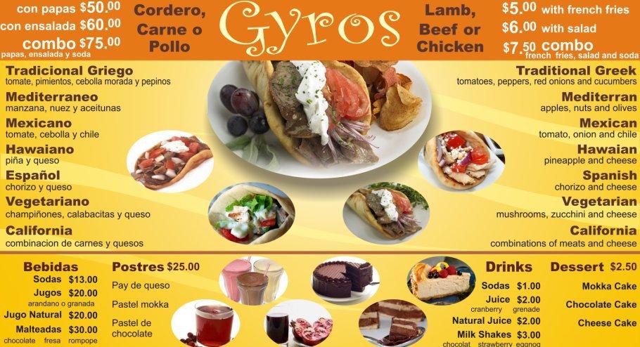 Menu at California Gyros restaurant, Ensenada