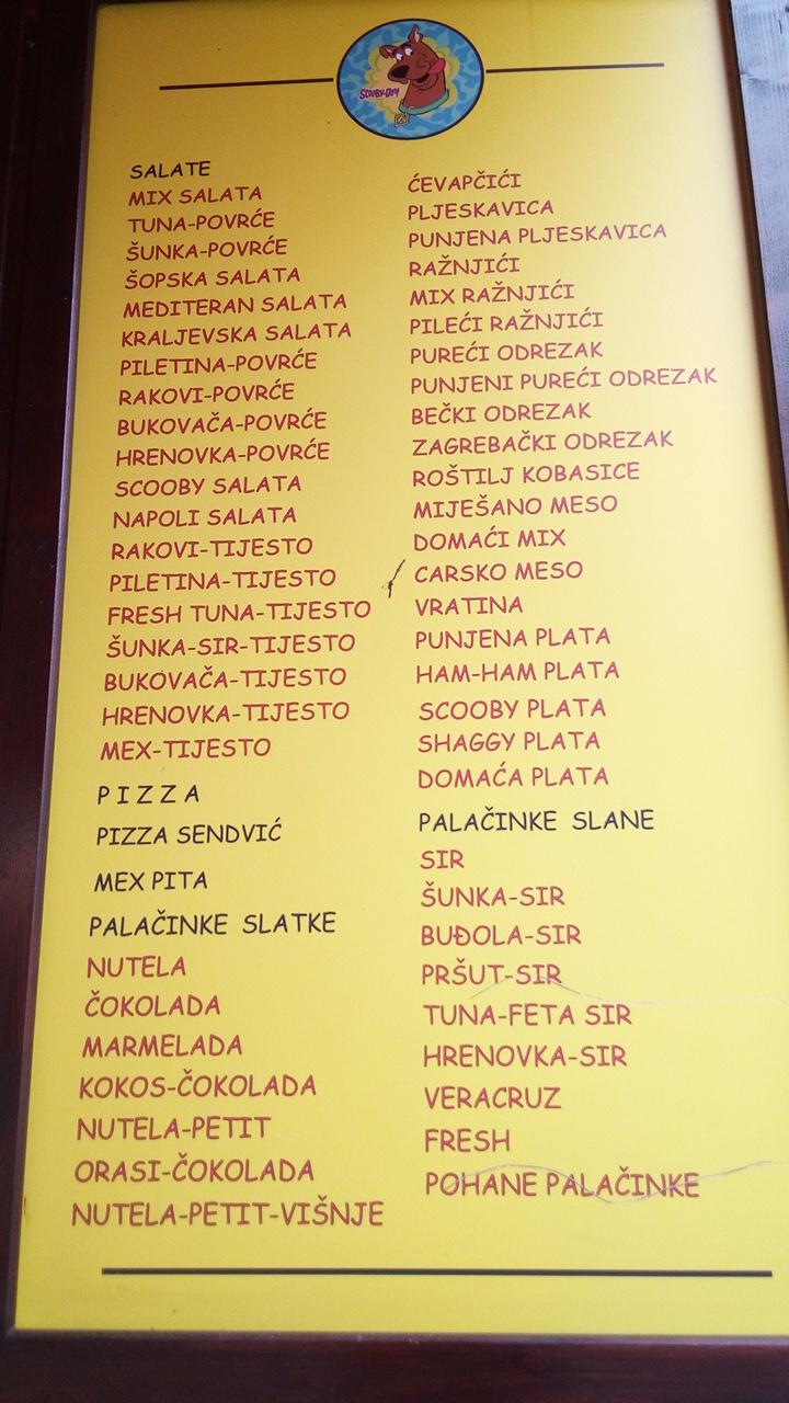 Menu da Fast Food Scooby Doo, Karlovac