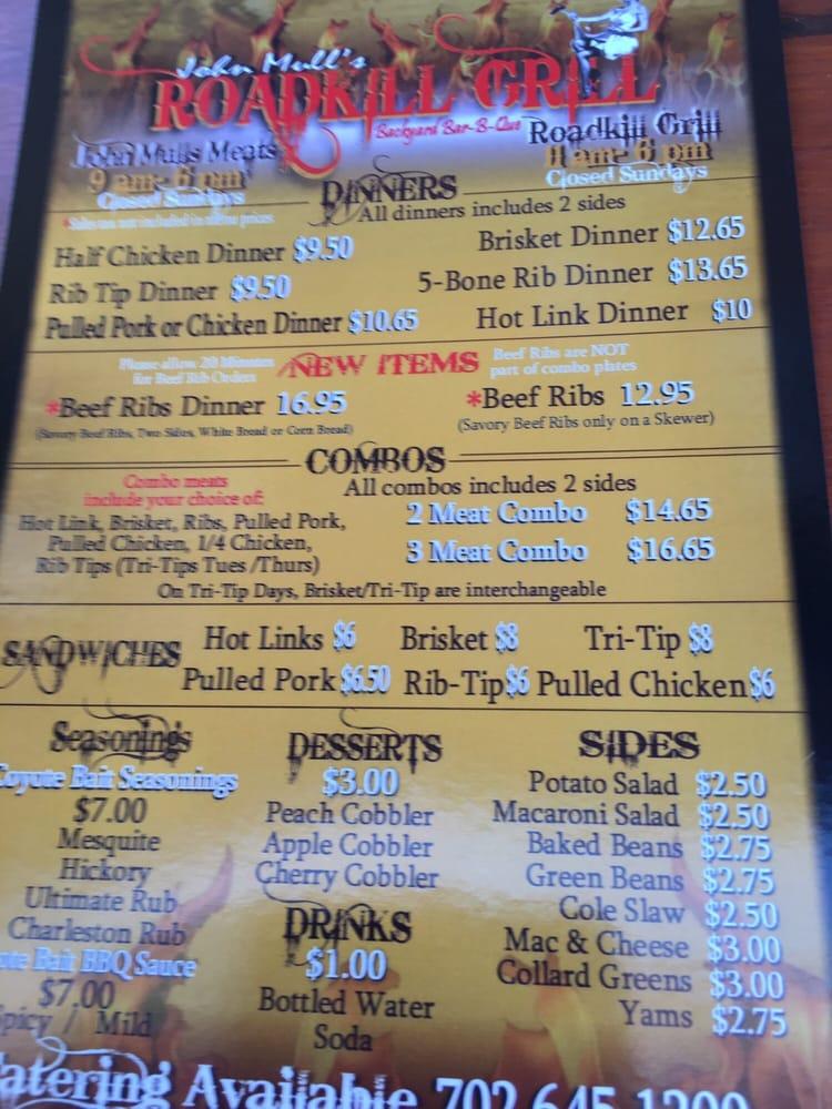 Menu at John Mull's Meats & Road Kill Grill BBQ, Las Vegas