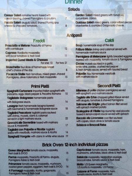 Menu at Molto Trattoria pizzeria, Naples