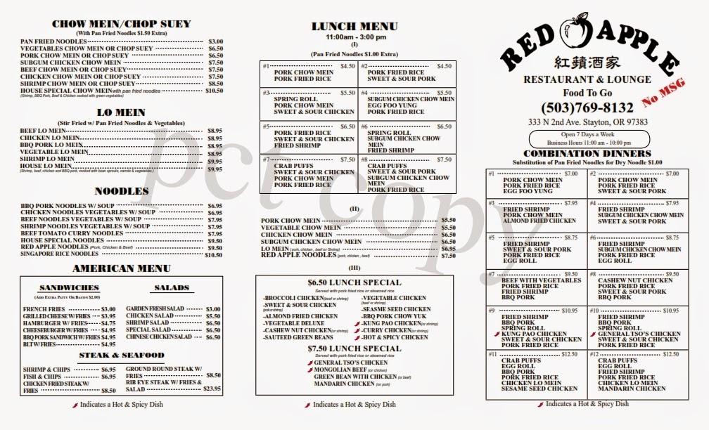 Menu at Red Apple Restaurant & Lounge, Stayton