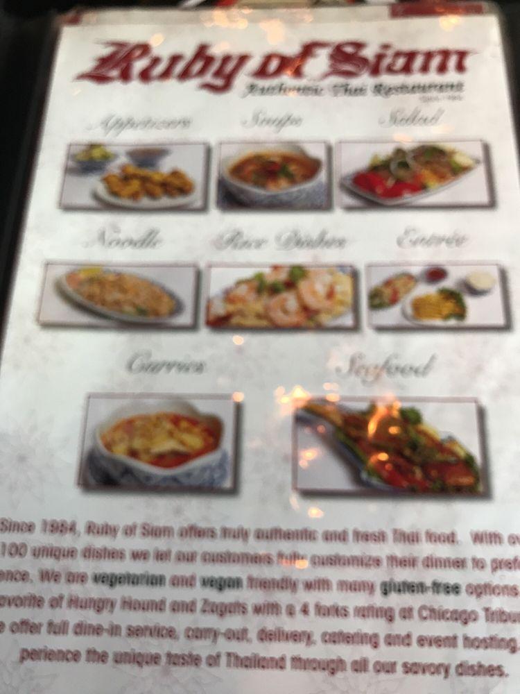 Menu at Ruby of Siam restaurant, Highland Park, 2nd St