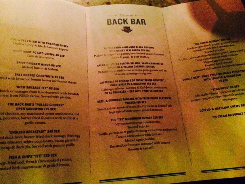 Menu at The Flying Elk pub & bar, Stockholm
