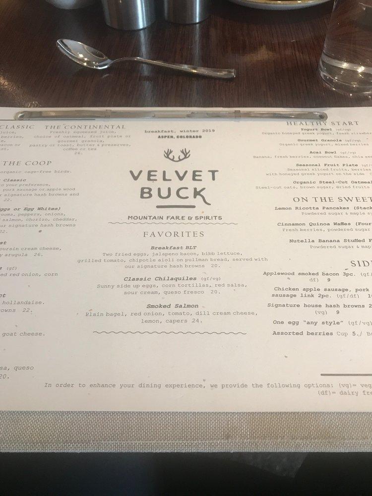 Menu at Velvet Buck pub & bar, Aspen