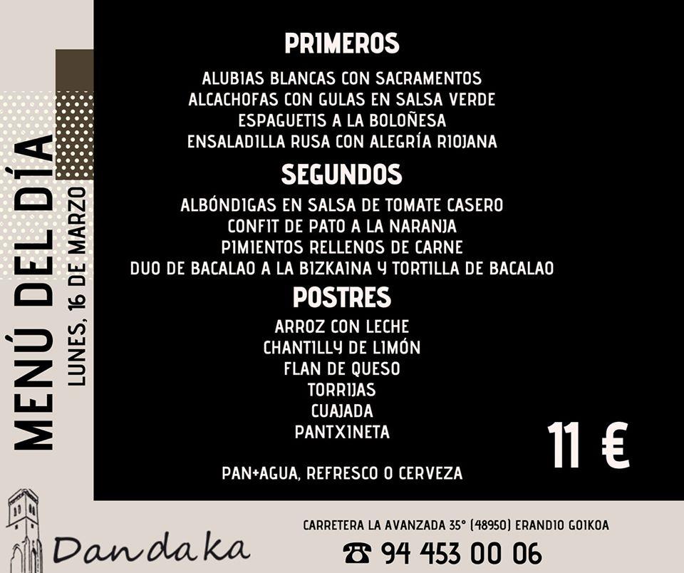 Carta del restaurante Dandaka Jatetxea, Erandio