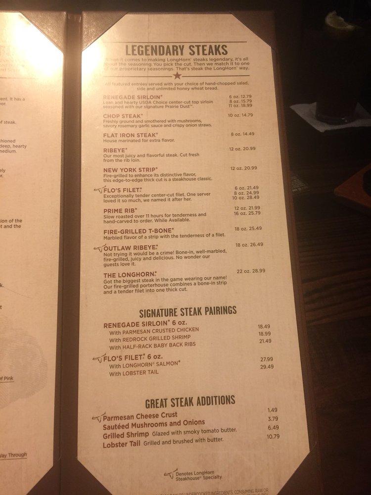 Menu at LongHorn Steakhouse, Schaumburg, E Golf Rd