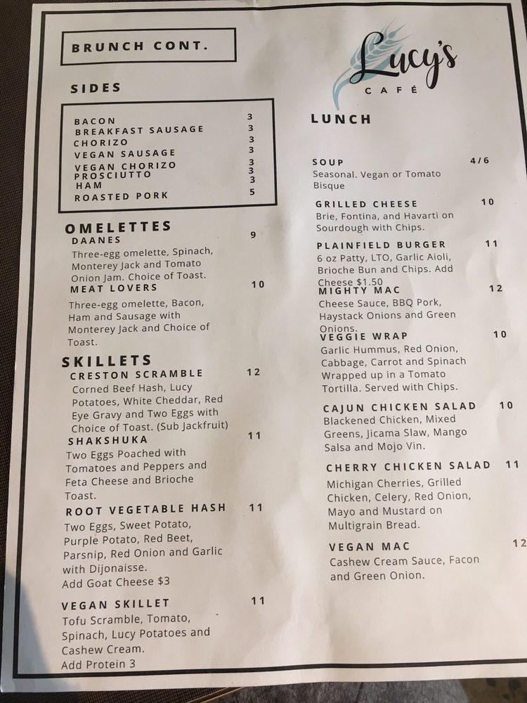 Menu at Lucy's restaurant, Grand Rapids