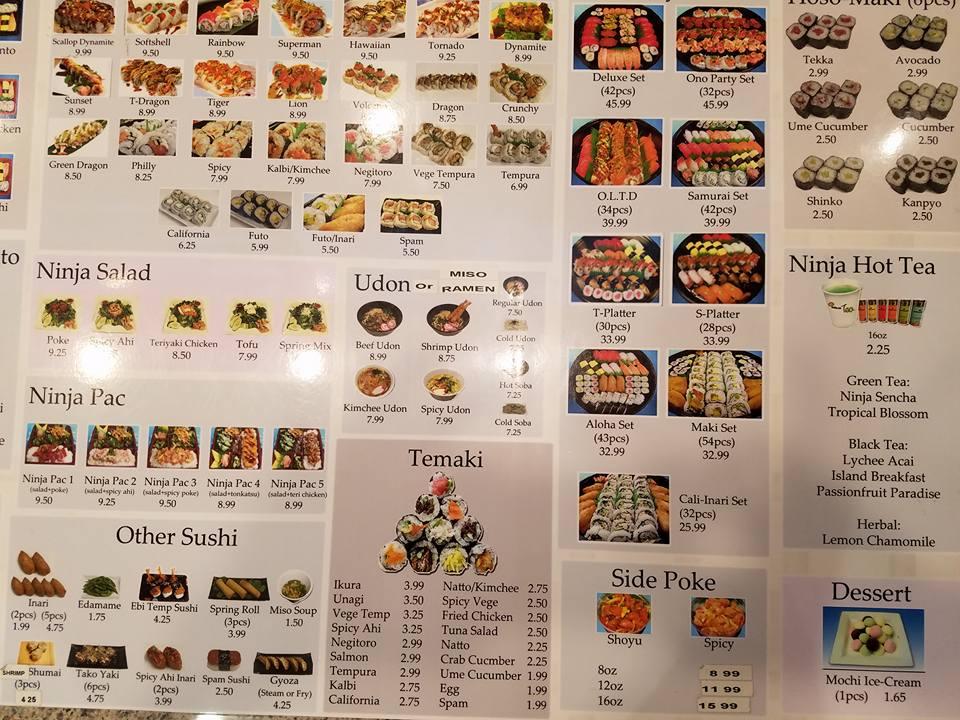 Menu at Ninja Sushi restaurant, Kapolei