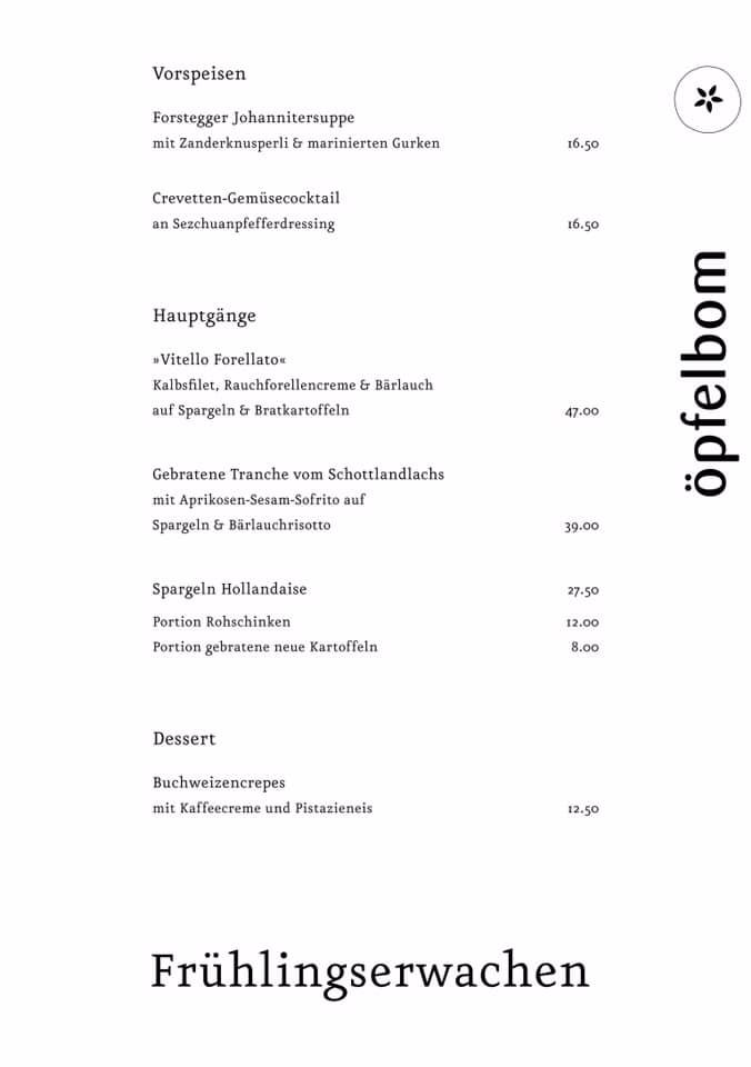 Speisekarte von Öpfelbom, Buchs