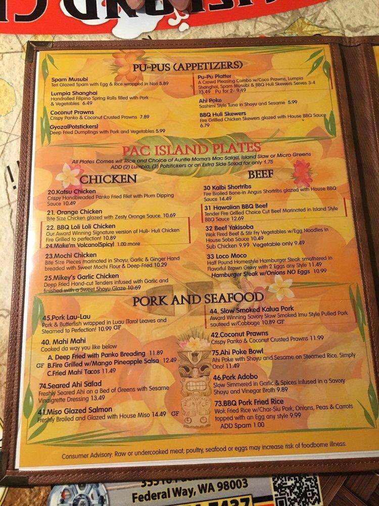 Menu at Pac Island Grill BBQ, Federal Way