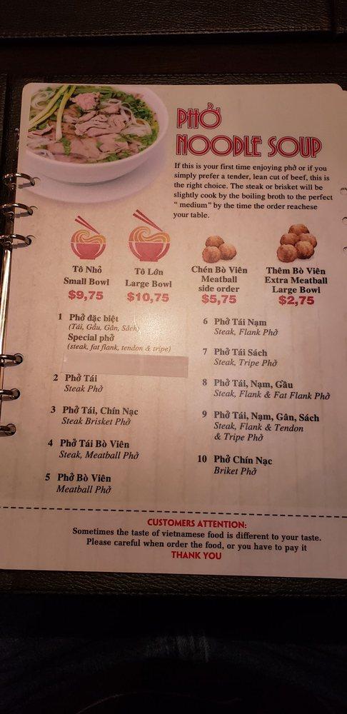 Menu at Pho Viet restaurant, Hanover