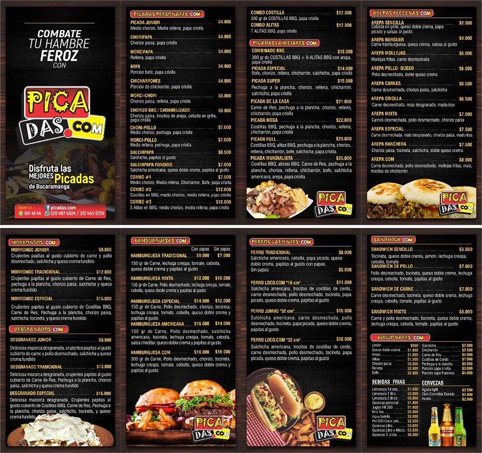 Menu at Picadas.com restaurant, Bucaramanga, Cra. 2w # 63 - 33