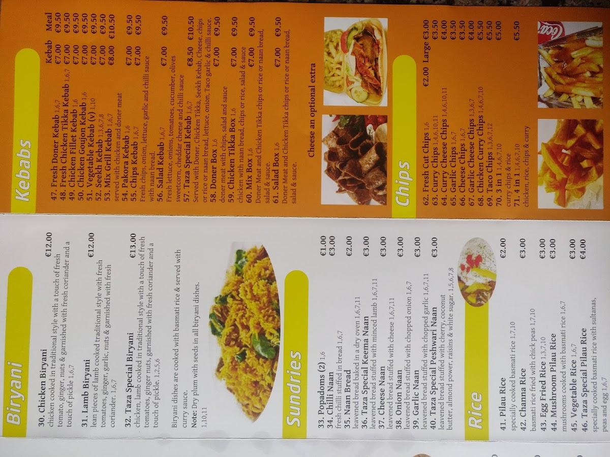 Menu at TAZA BITES restaurant, Callan