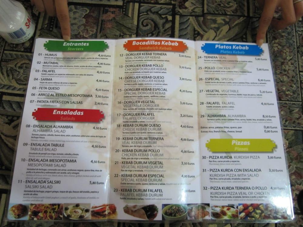 Carta del restaurante Alhambra, Madrid, C. del Jacometrezo