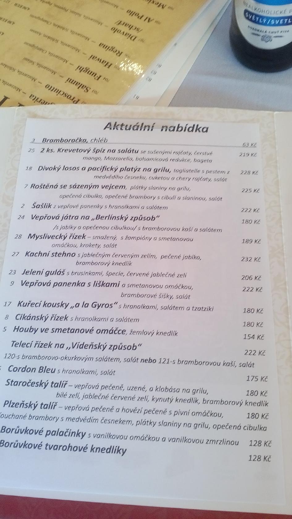 Menu at Cafe Restaurant Praha, Bělá nad Radbuzou