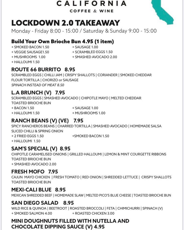 Menu at California Coffee and Wine Co. pub & bar, Altrincham
