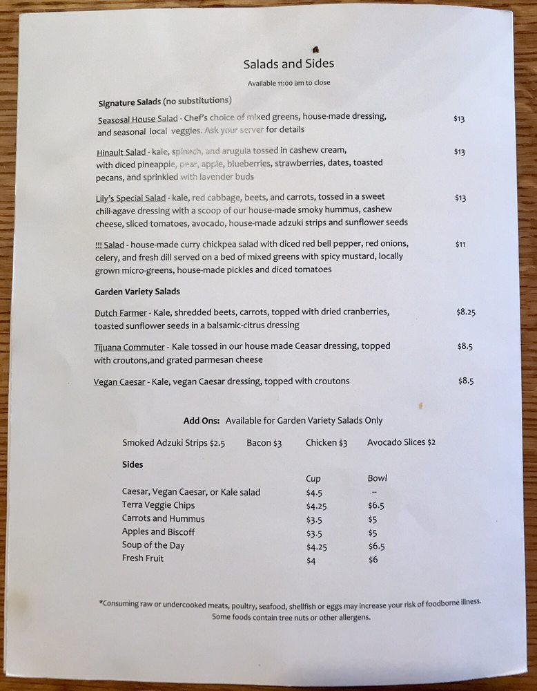 Menu at Chimera Cafe, Tulsa