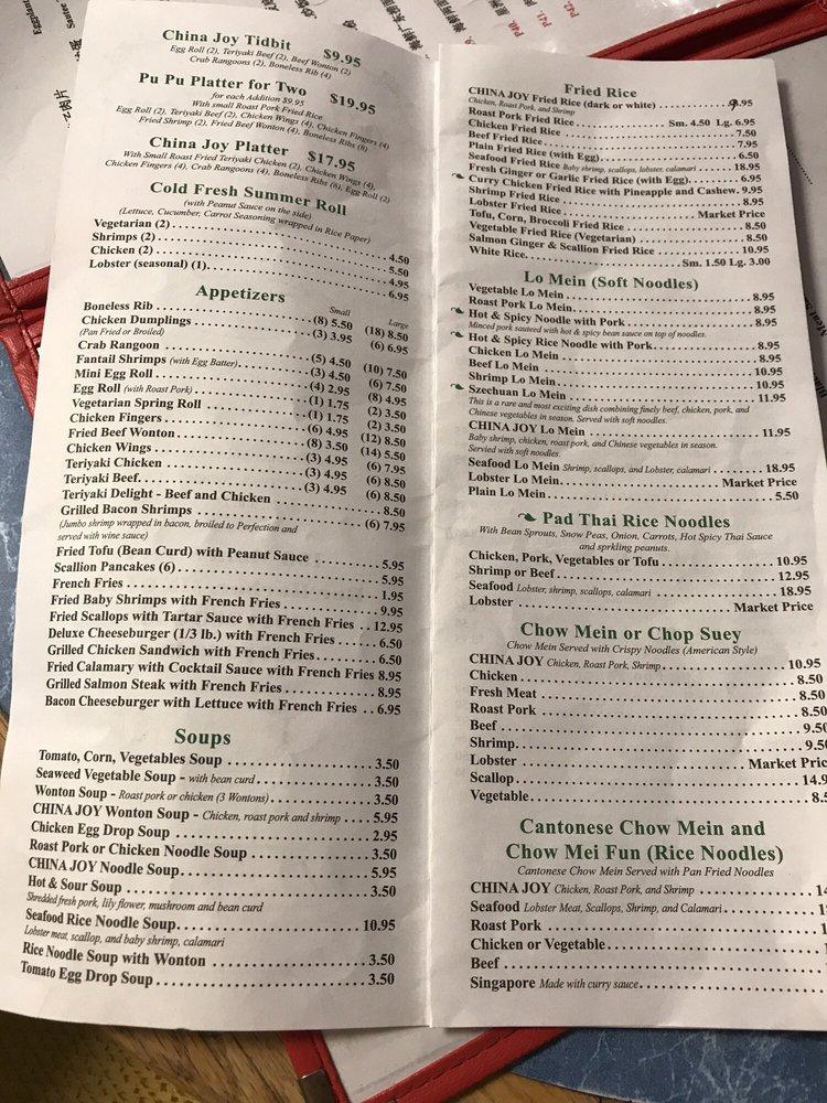 Menu at China Joy restaurant, Bar Harbor