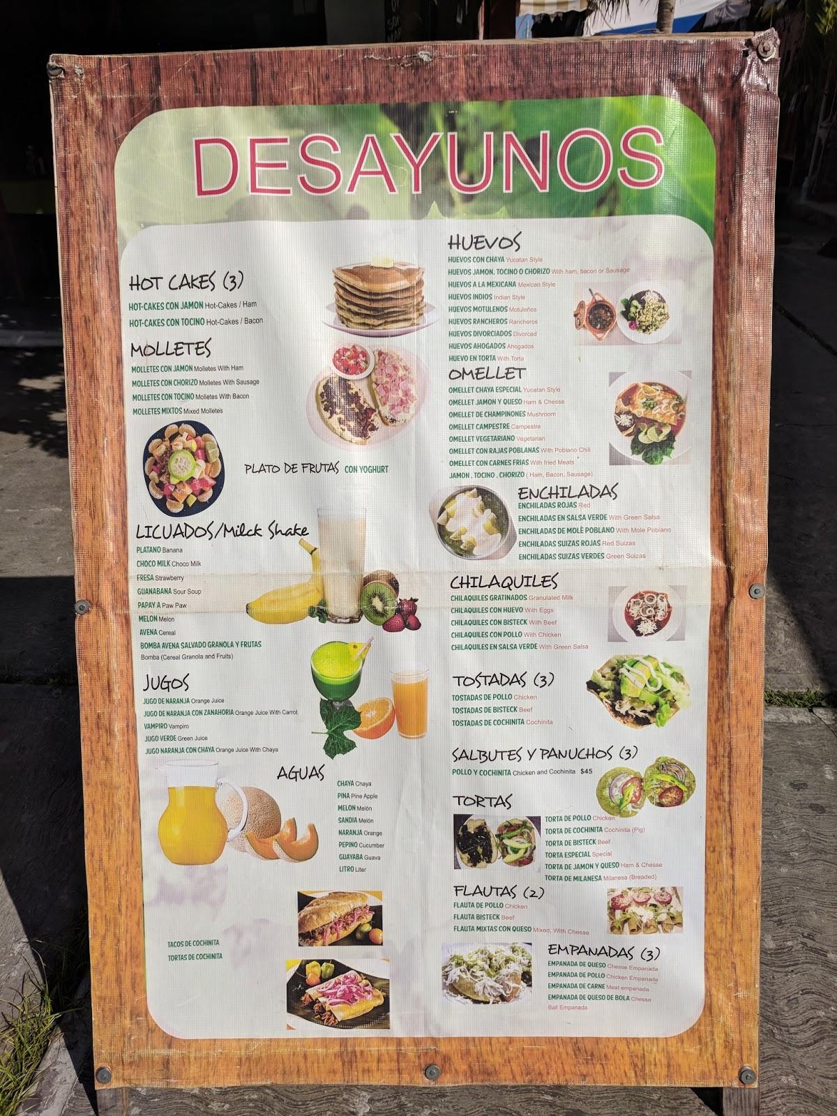 Carta del restaurante Cocina La Chaya, Cancún