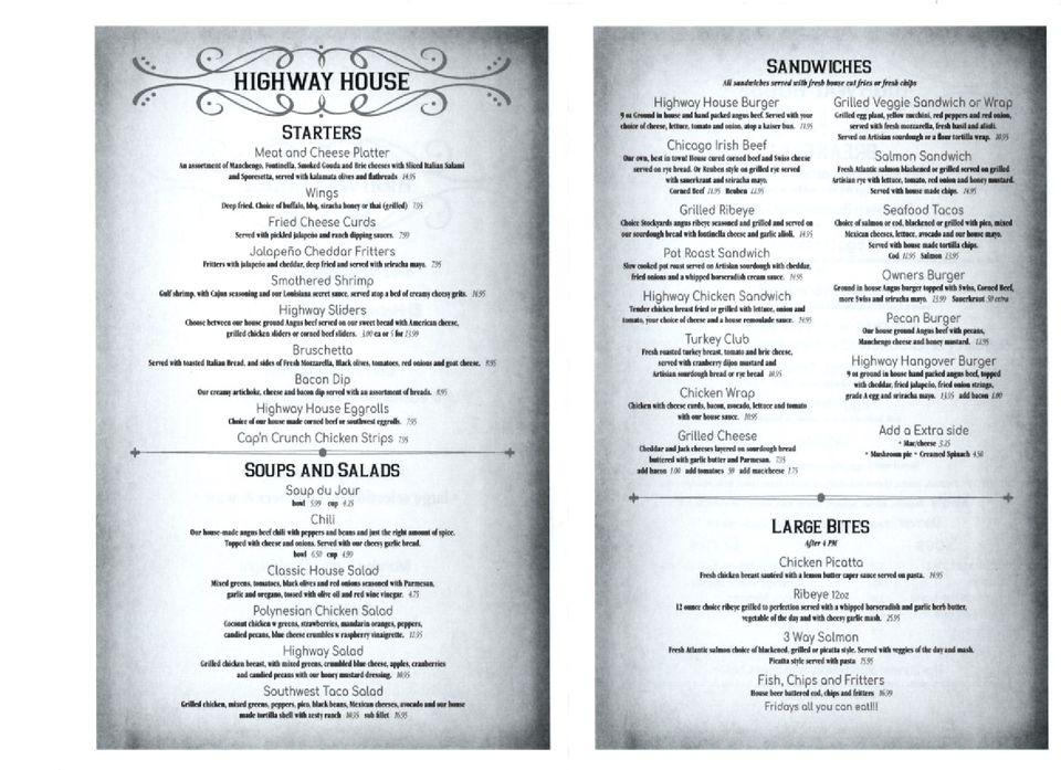 Menu at Highway House pub & bar, Chicago