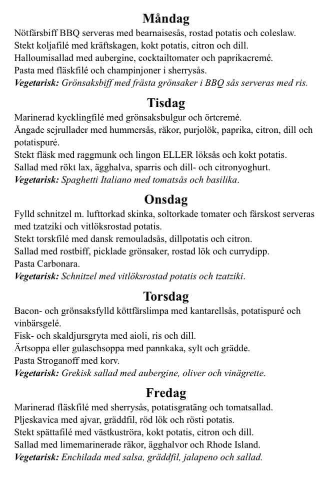 Menu at Matmagasinet restaurant, Sollentuna
