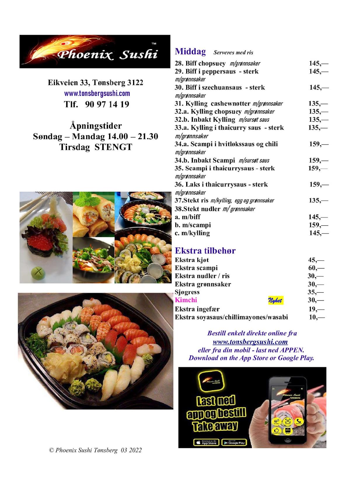 Carta del restaurante Phoenix Sushi Tonsberg - Take away, Tønsberg