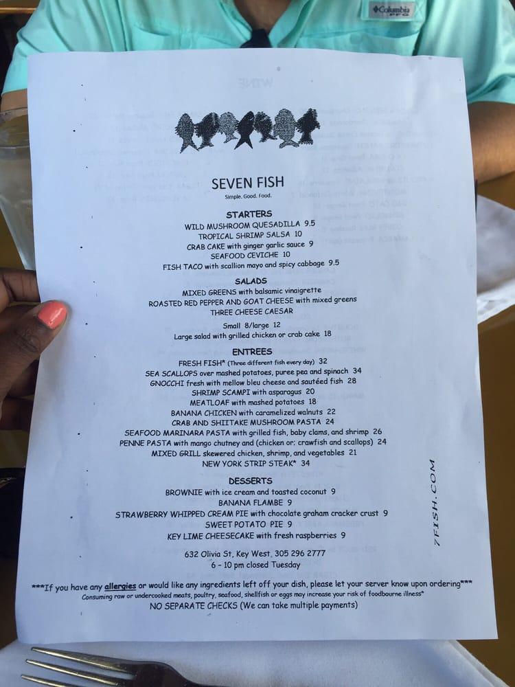 Menu at Seven Fish restaurant, Key West