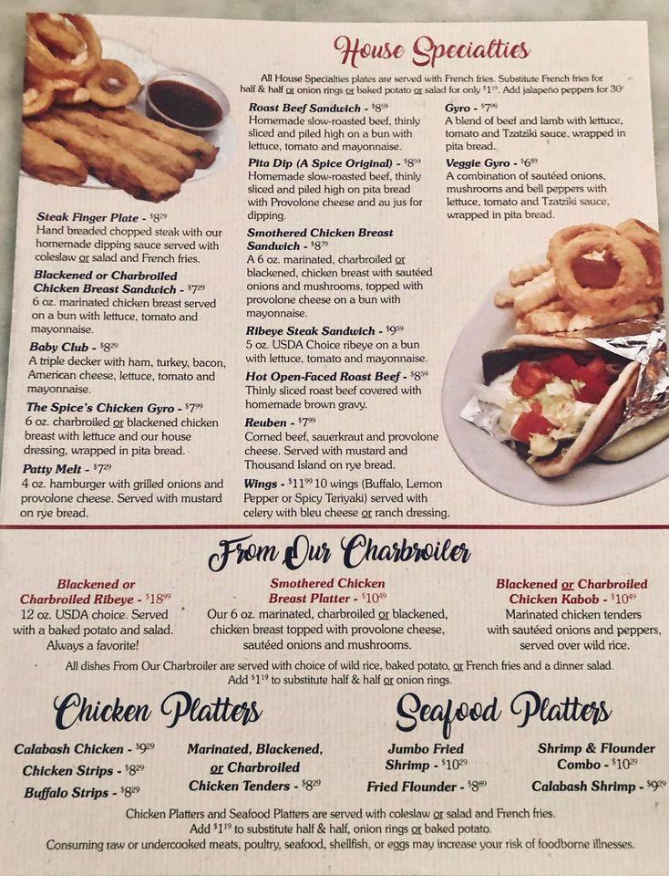 Menu at Spice Diner restaurant, Simpsonville