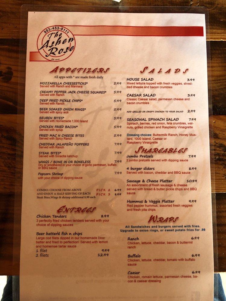 Menu at The Ashen Rose pub & bar, Greenville