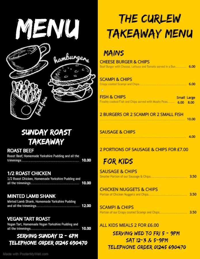 Menu at The Curlew pub & bar, South Woodham Ferrers