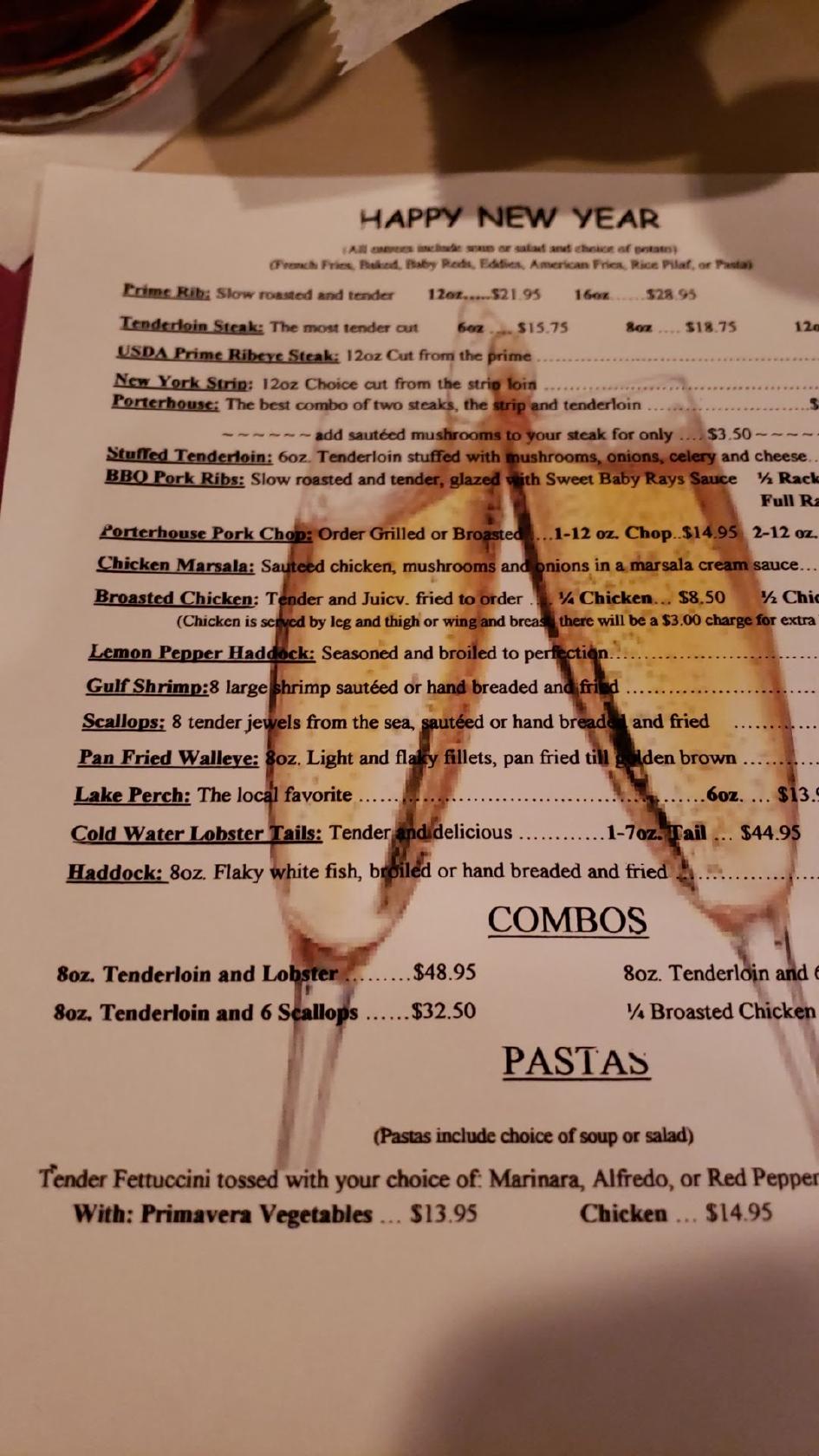 Menu at The Elbow Room steakhouse, Manitowoc