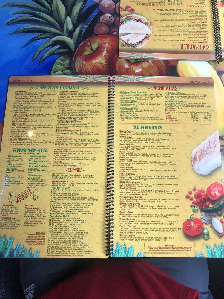 Menu at Agave Azul Mexican Restaurant, Covington