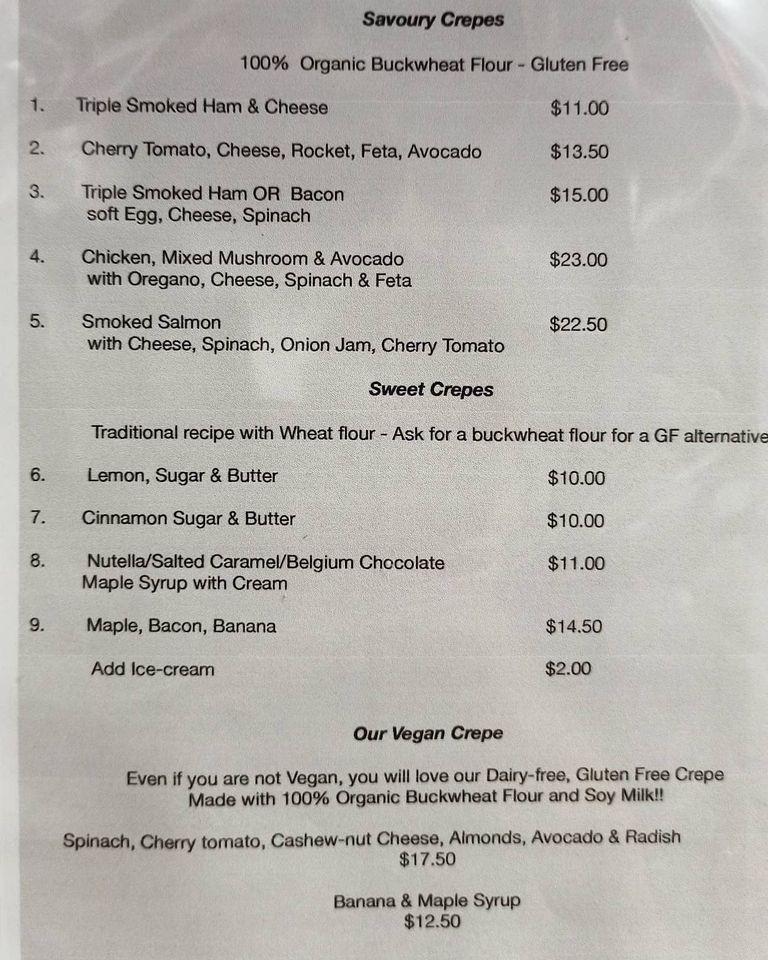 Menu at Café Strada restaurant, Cairns City