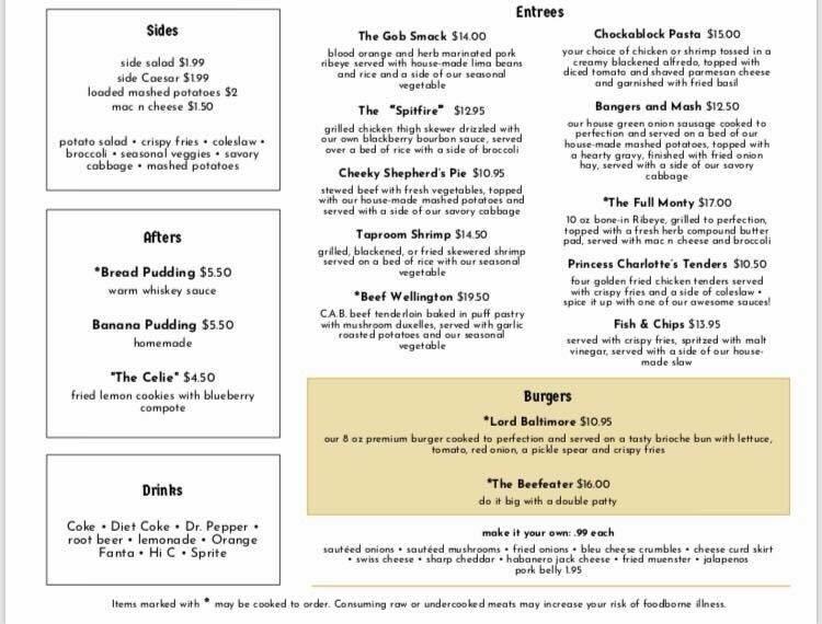 Menu at Calvert's in the Heights pub & bar, Pensacola