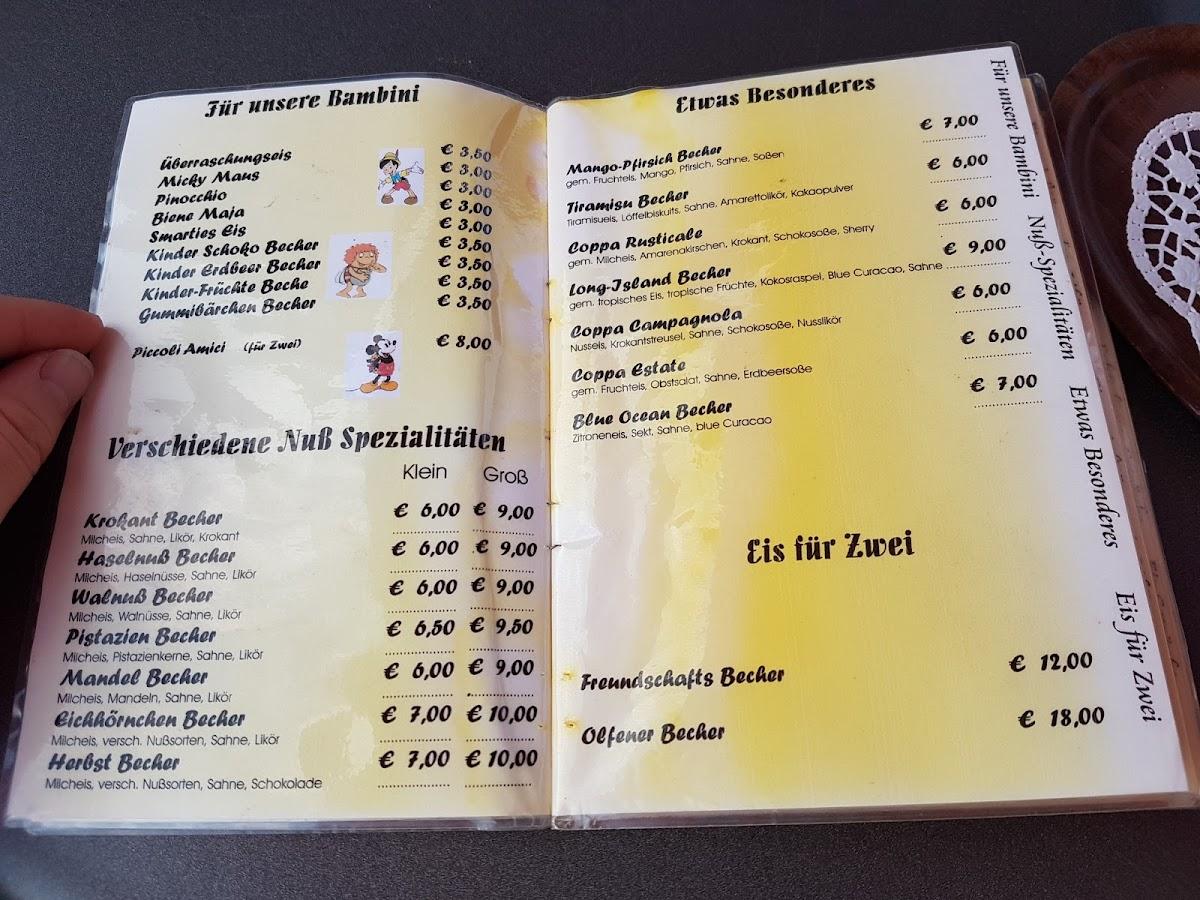 Menu au Eis Café De Bona, Olfen