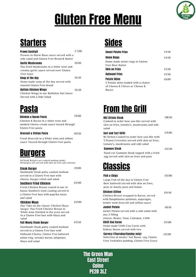 Menu at Green Man pub & bar, Bluntisham, 1 East St