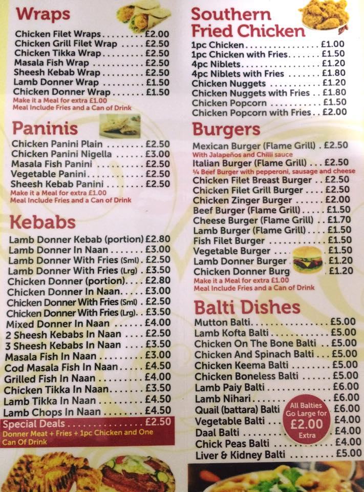 Menu at Koh I Nur restaurant, Birmingham
