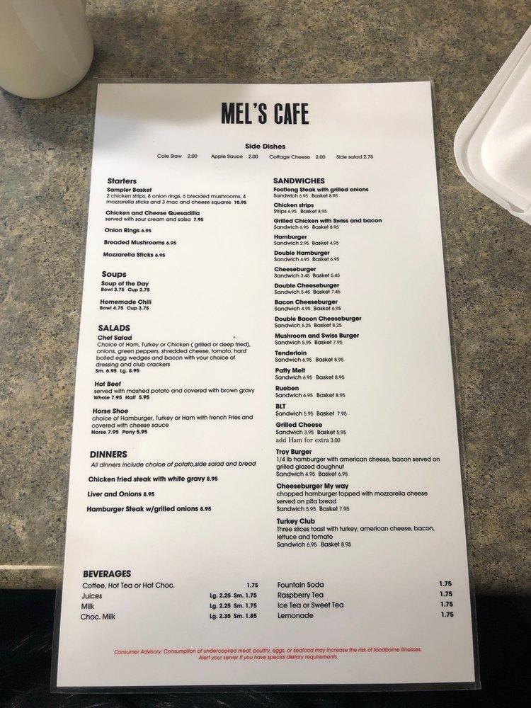 Menu at Mel's Cafe, East Peoria, 520 Bloomington Rd