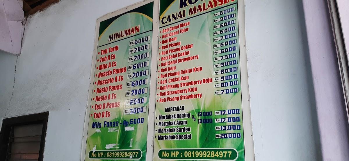 Carta del restaurante Roti Canai, Indonesia